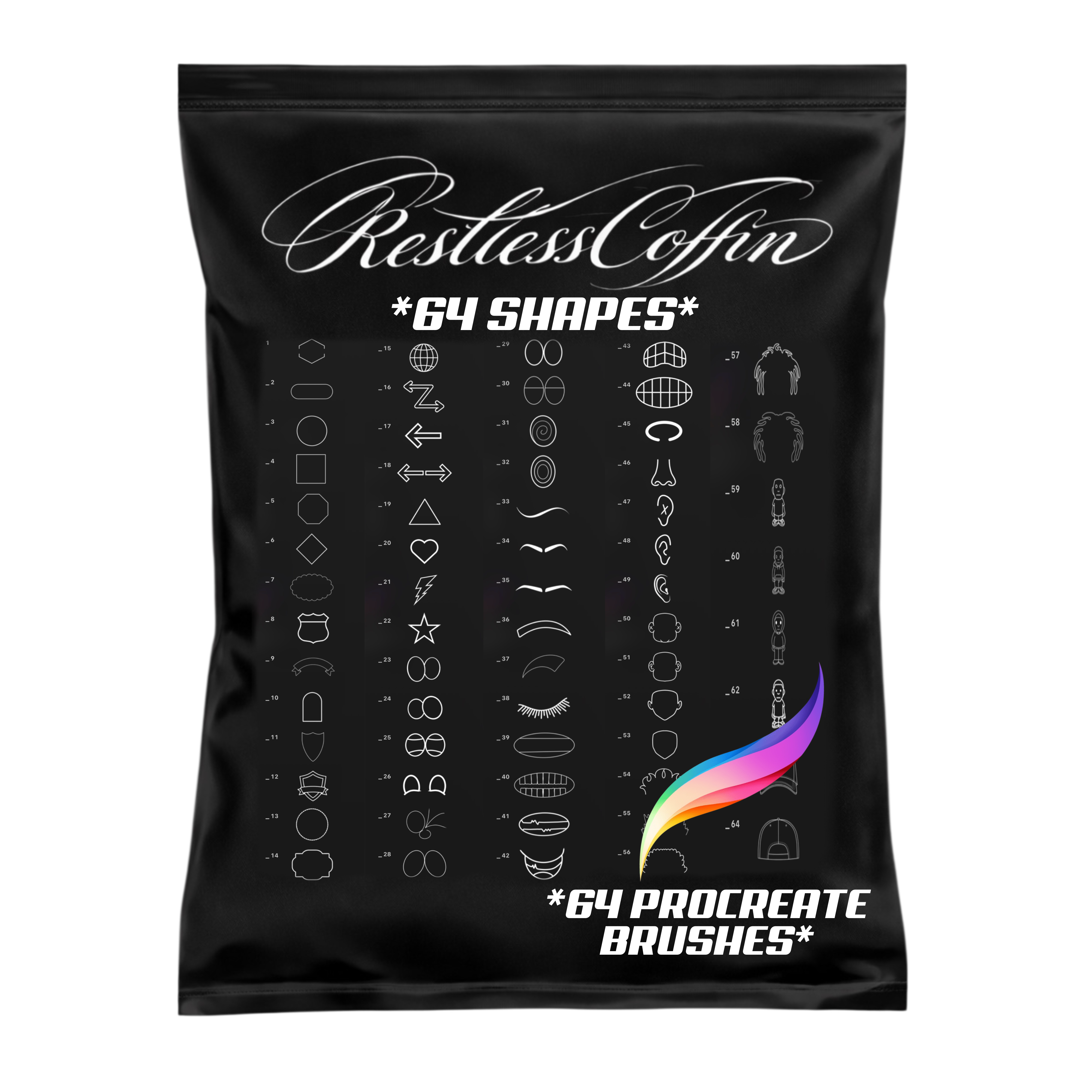 64 Shapes Procreate Brushset – Restless Coffin